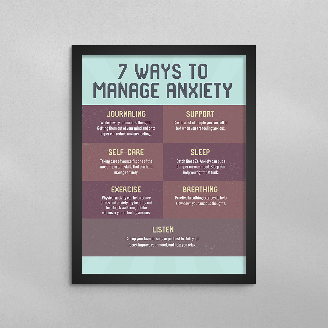 7 Ways to Manage Anxiety Poster - Mental Health Awareness Wall Art ...