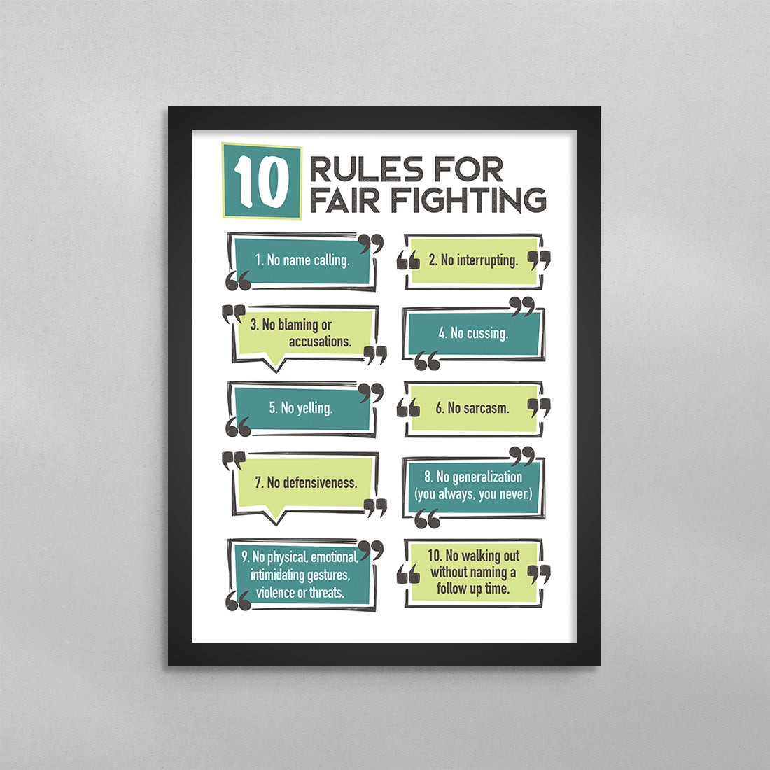 10 Rules for Fair Fighting Poster - Marriage Therapy Wall Art Prints ...